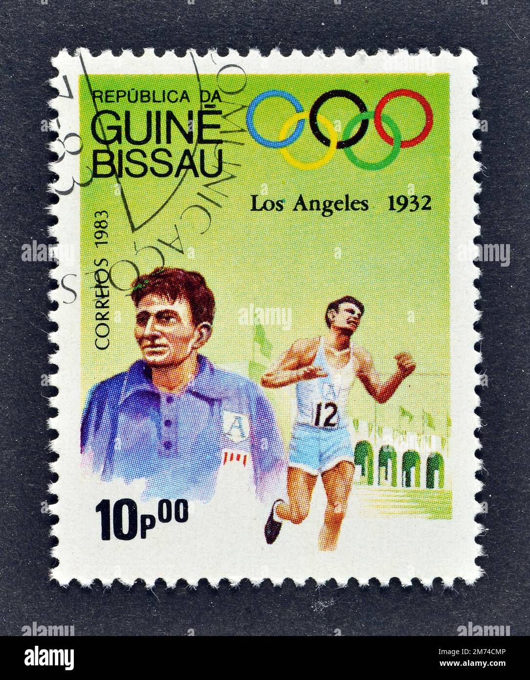 Postage stamp printed by Guinea Bissau, that shows Running and promotes ...