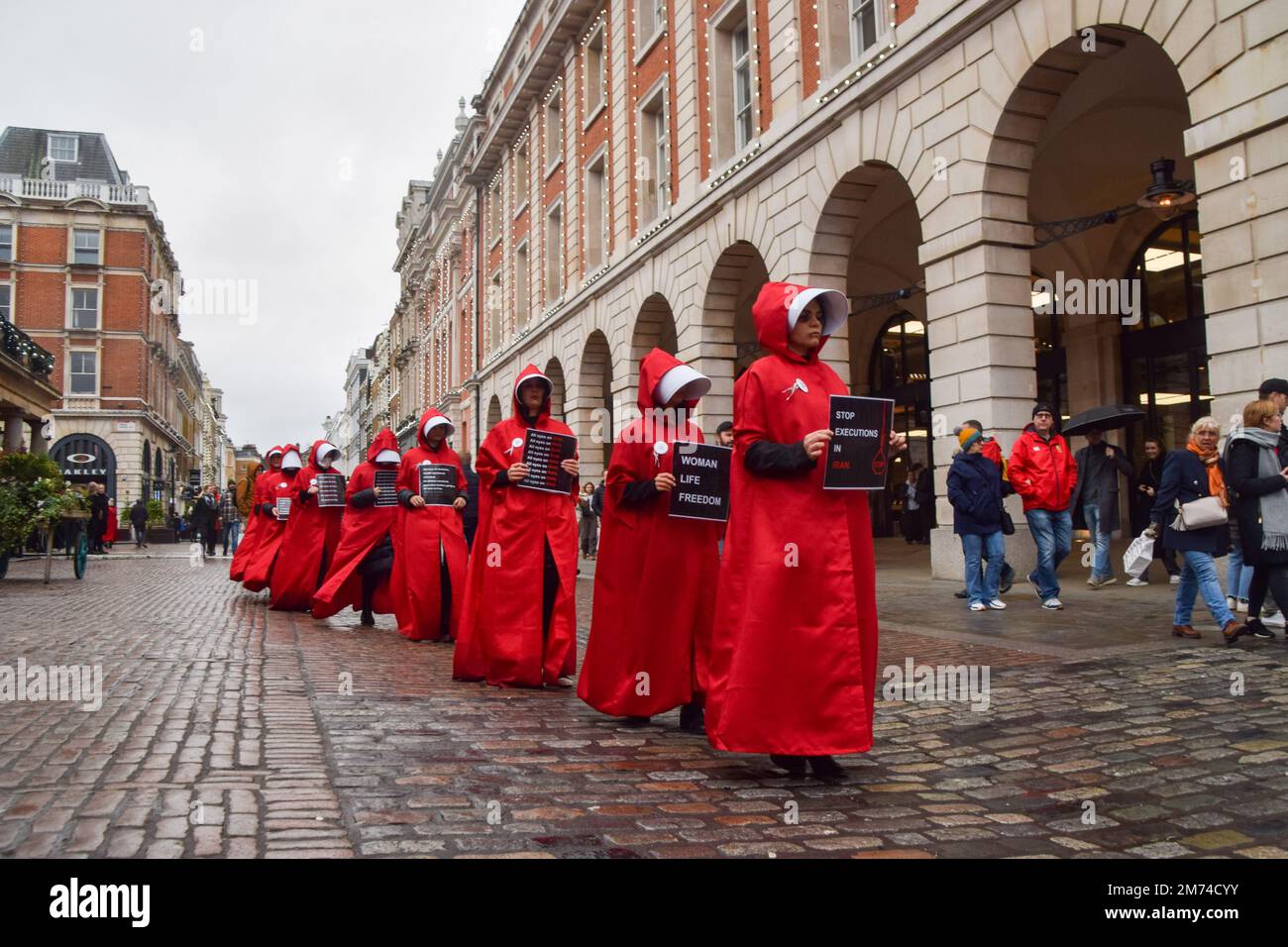 London, UK. 7th January 2023. Protesters in Covent Garden. Women ...