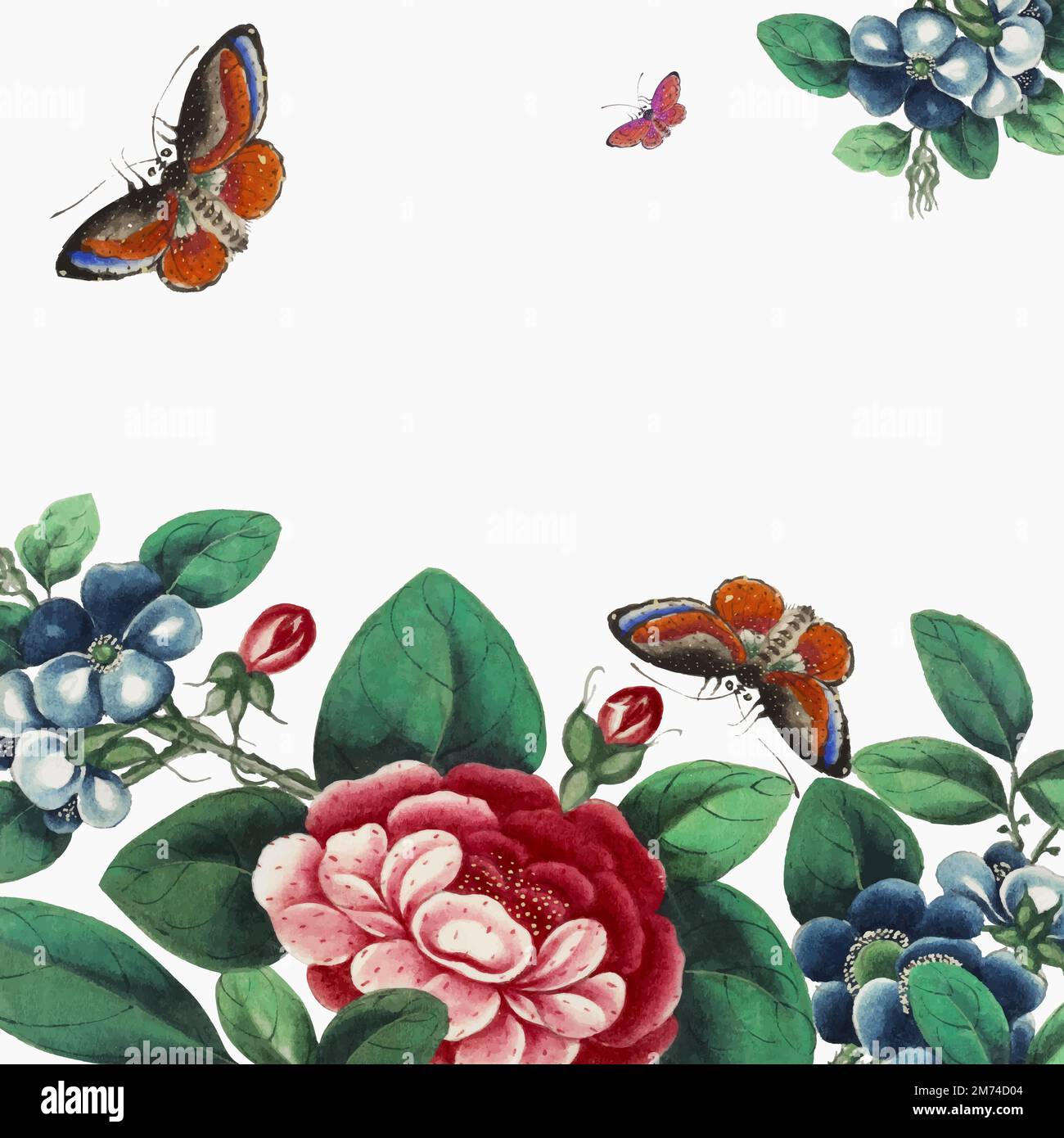 Chinese painting featuring flowers and butterflies wallpaper Stock ...