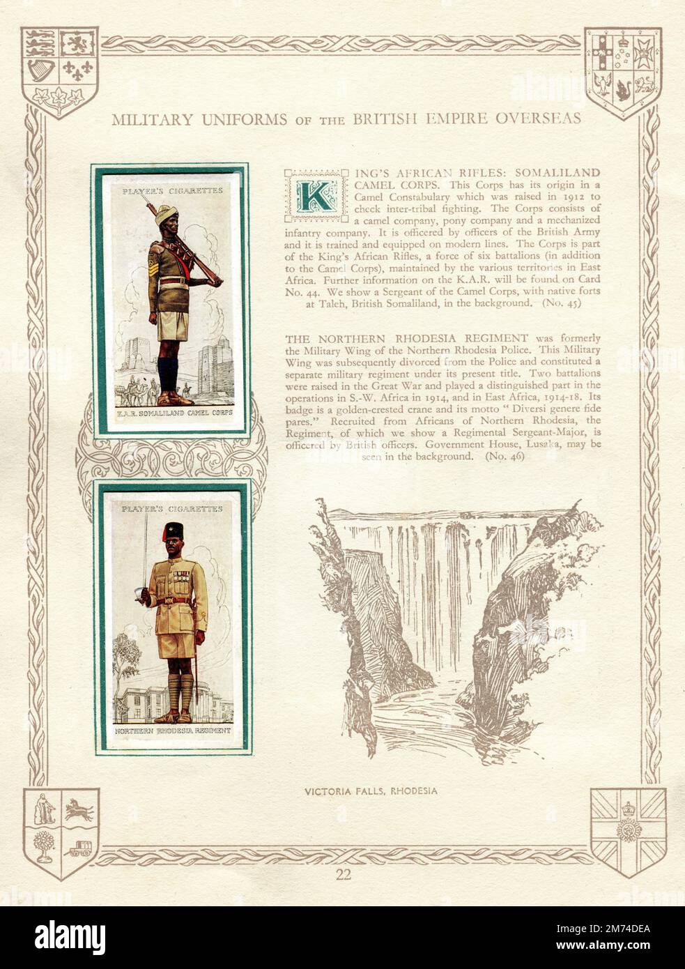 A page from a vintage cigarette card album entitled ‘Military Uniforms ...