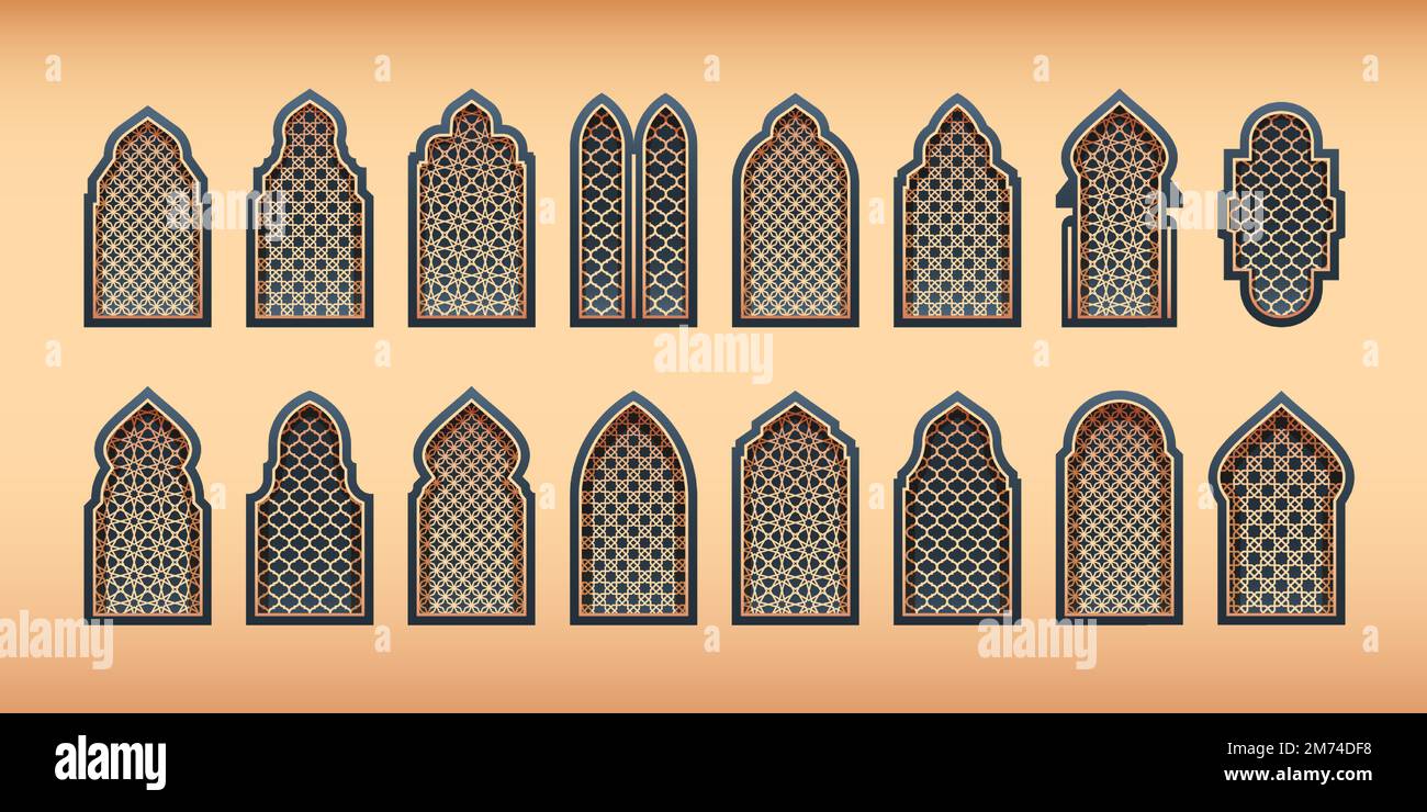 Ornamental arabic windows. Traditional islamic arch silhouettes with ...
