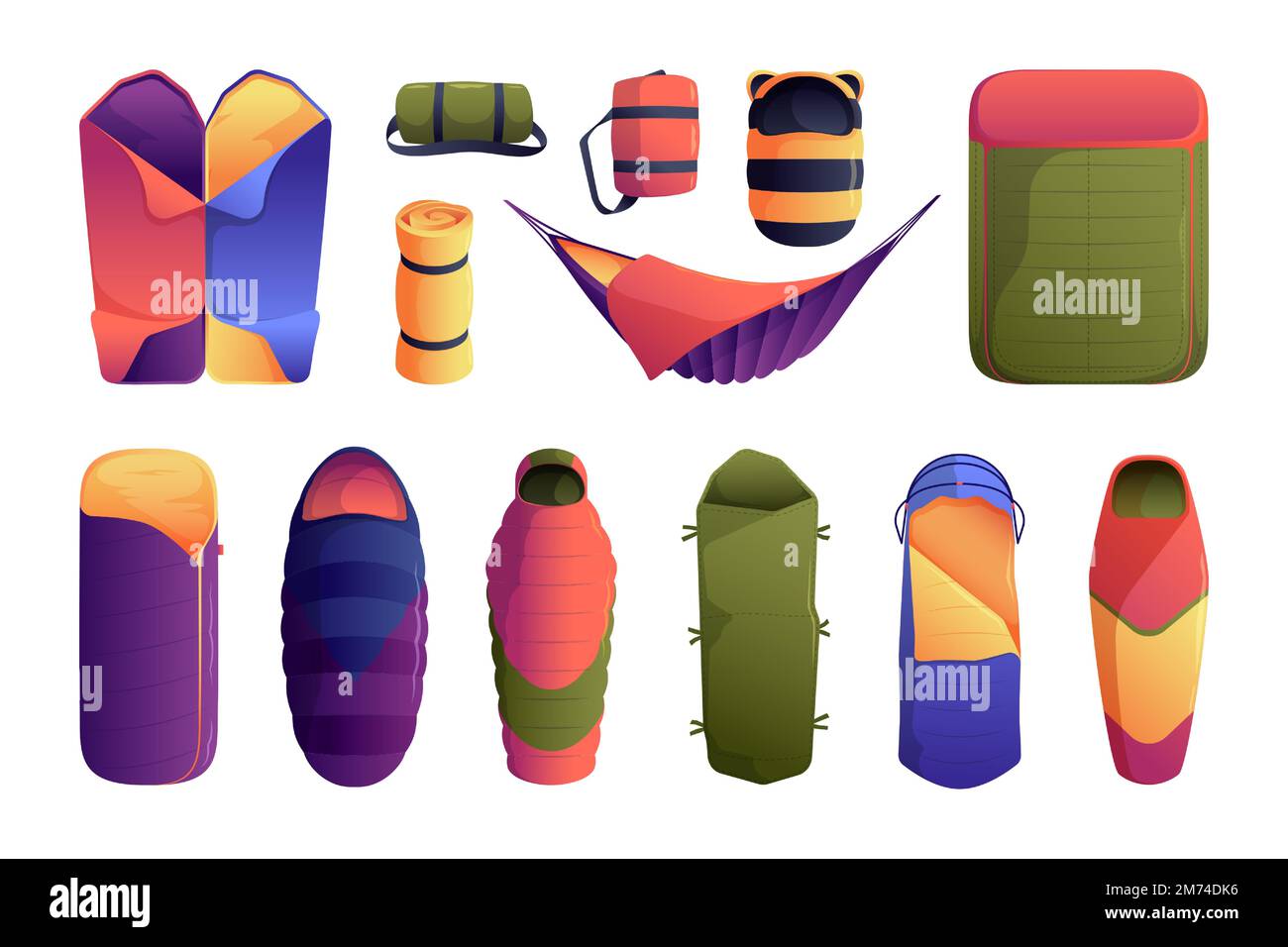 Sleeping bag. Cartoon travel outdoor equipment for sleep, flat hiking ...