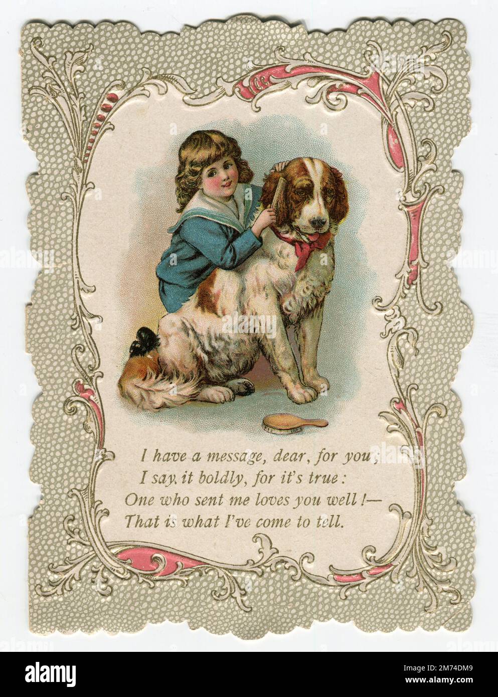 Antique Victorian greetings card decorated with a charming image of a ...