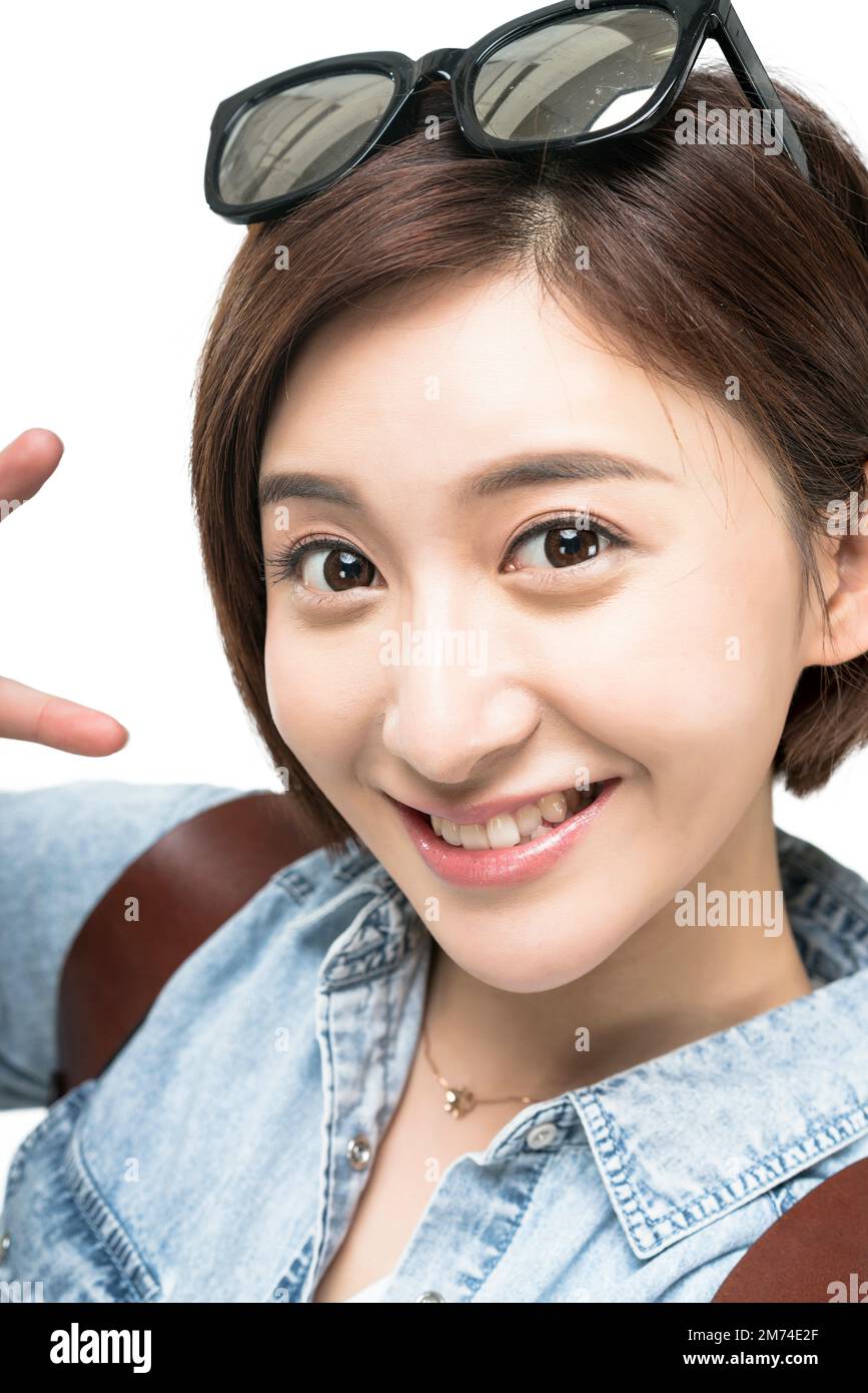 Happy young woman face image feature Stock Photo - Alamy