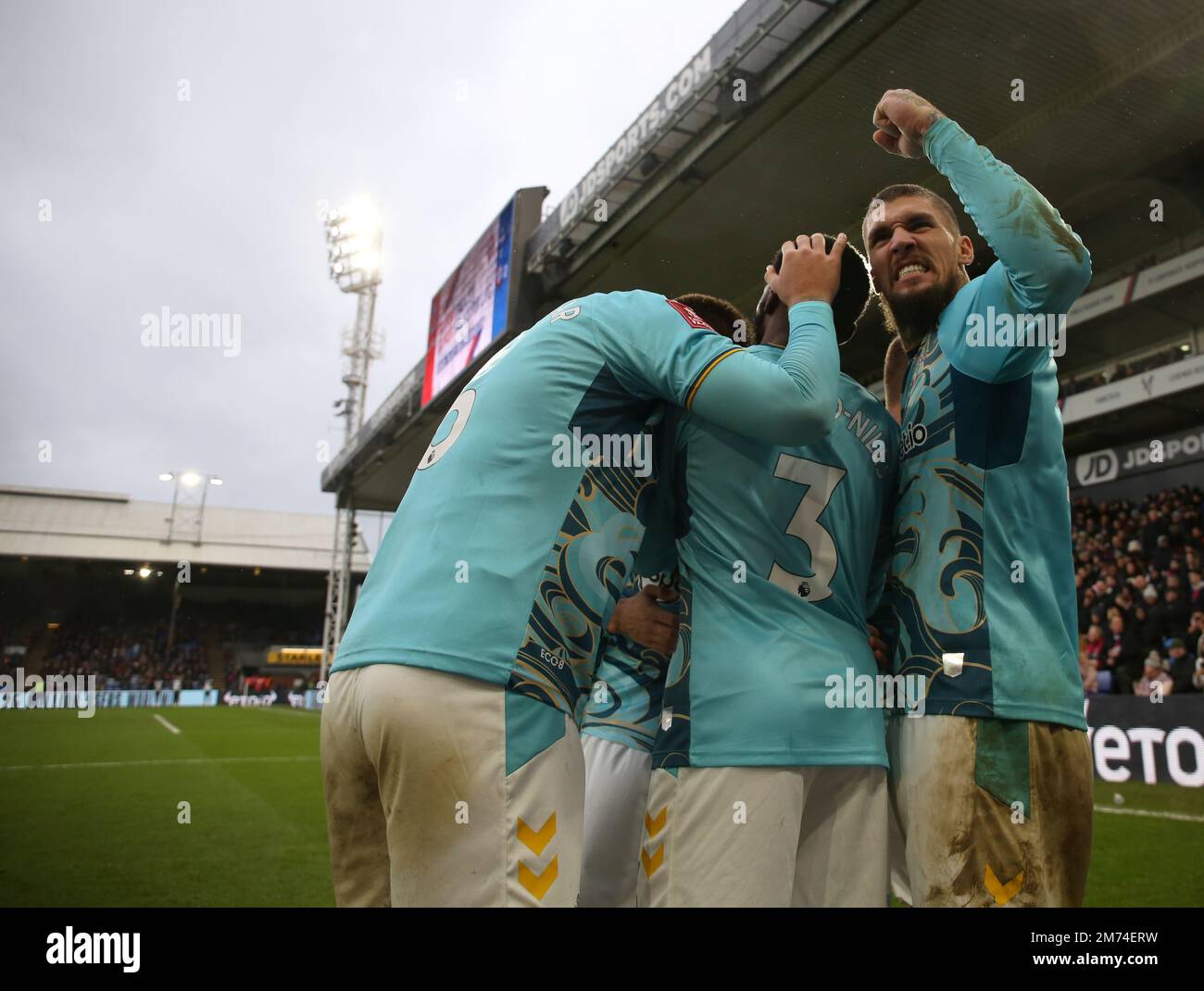 Southampton's Adam Armstrong is mobbed by his team mates after scoring ...