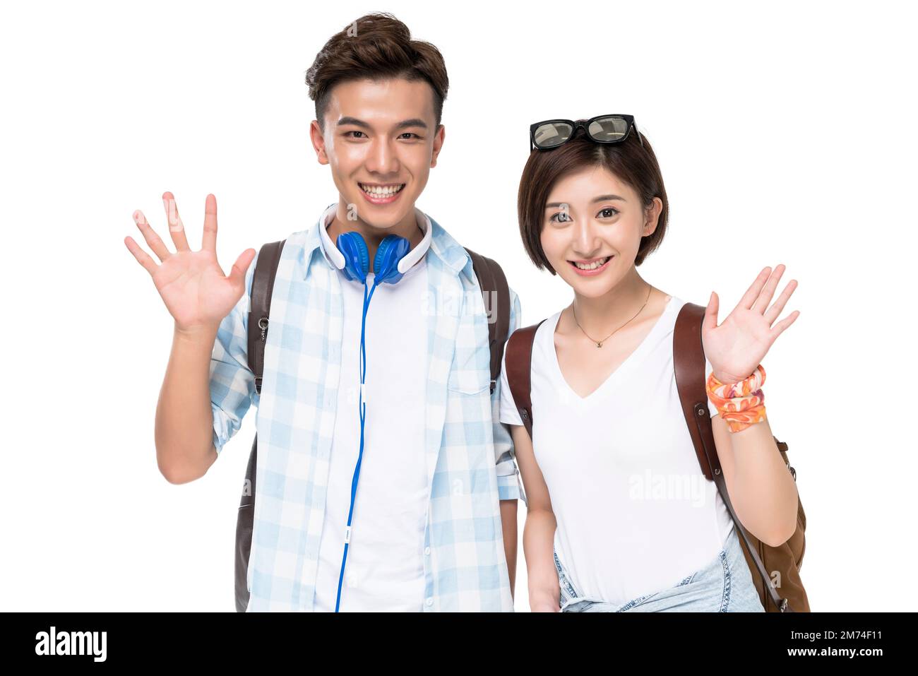 Happy young couple backpacking trip Stock Photo - Alamy