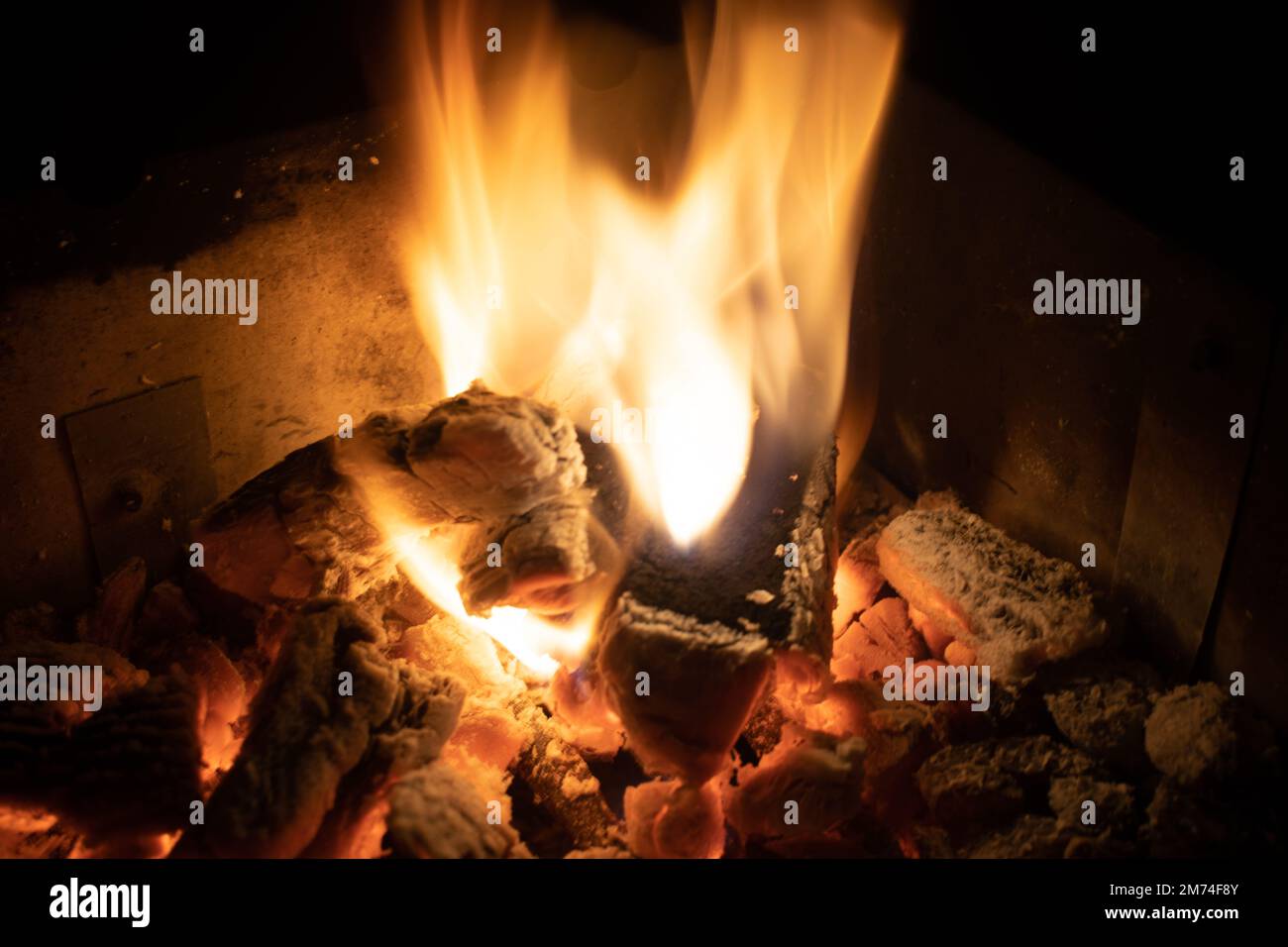 bonfire campfire with coal and wood burning on the harvest festival of ...