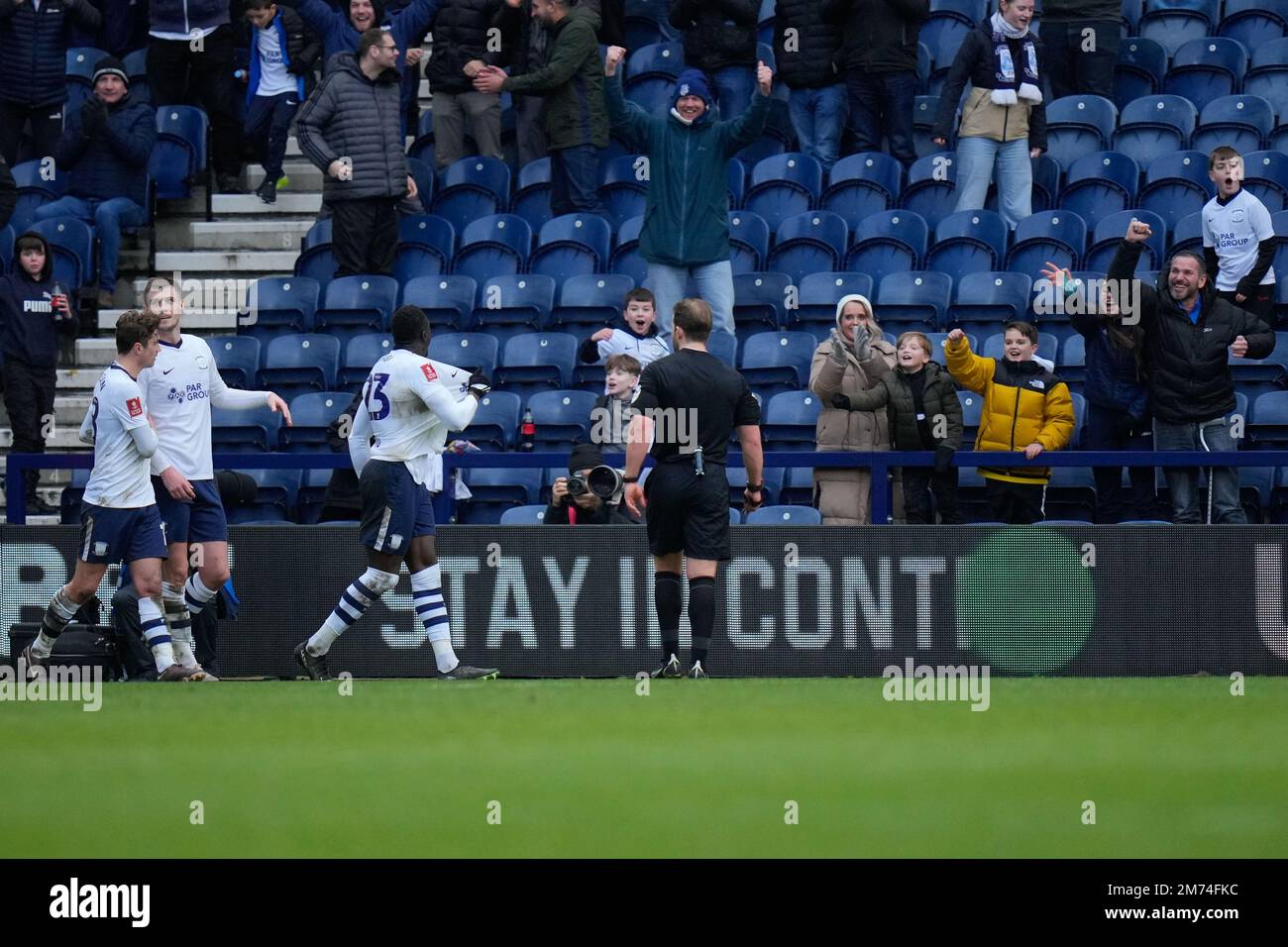 Bambo Diaby #23 of Preston North End celebrates scoring during the ...