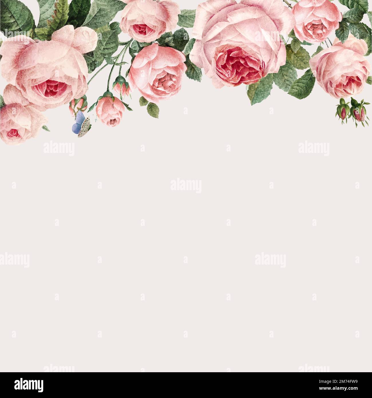 Hand drawn pink roses frame on beige background vector Stock Vector ...