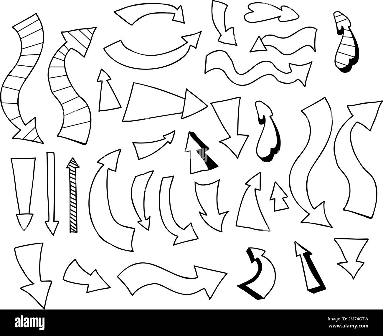 Big collection of arrows and pointers, shapes. Vector hand drawn linear ...