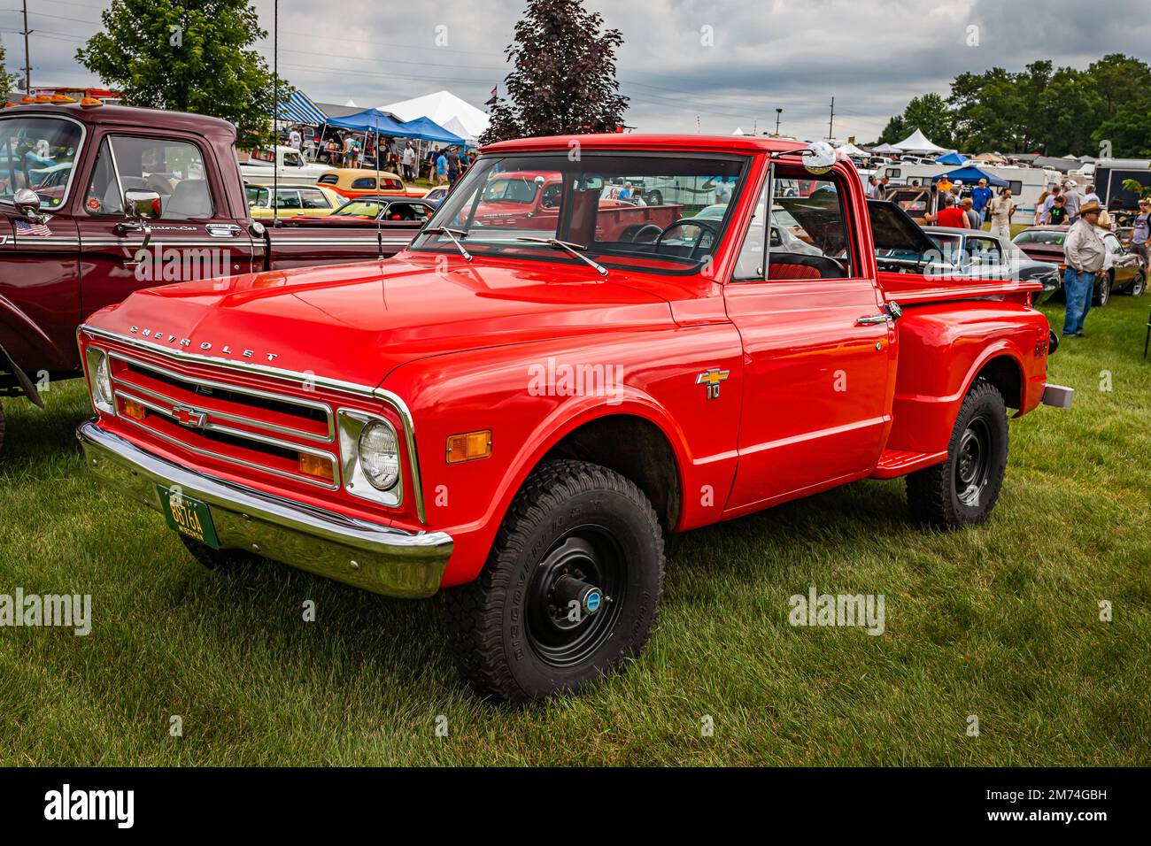 Iola, WI - July 07, 2022: High perspective front corner view of a 1968 ...