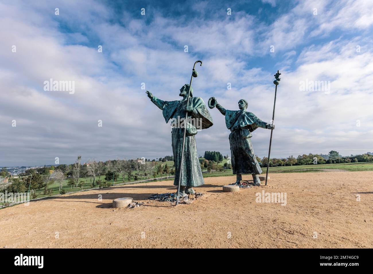 The historic Statues of Monte do Gozo in Santiago, Spain Stock Photo ...