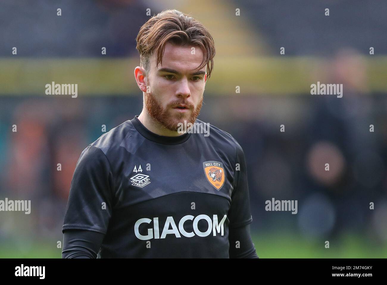 Aaron Connolly #44 of Hull City during the pre-game warm up ahead of ...