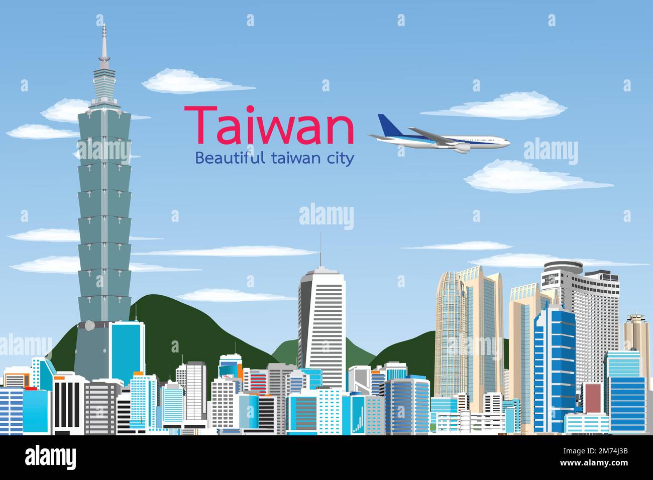 Travel Asia landmarks city of Taiwan Taipei on blue background with ...