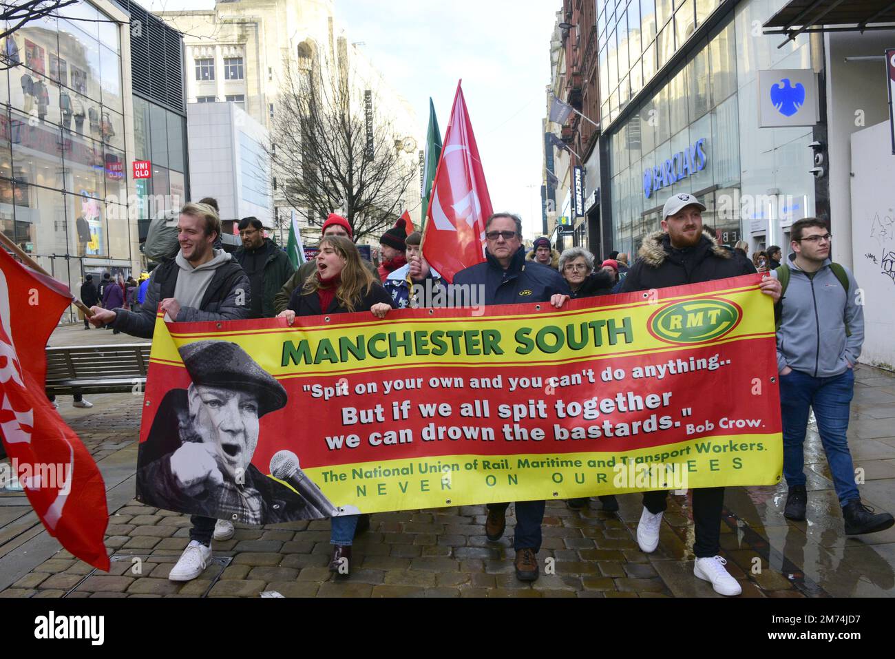 Manchester, UK, 7th January 2023. Protest to support the current rail ...
