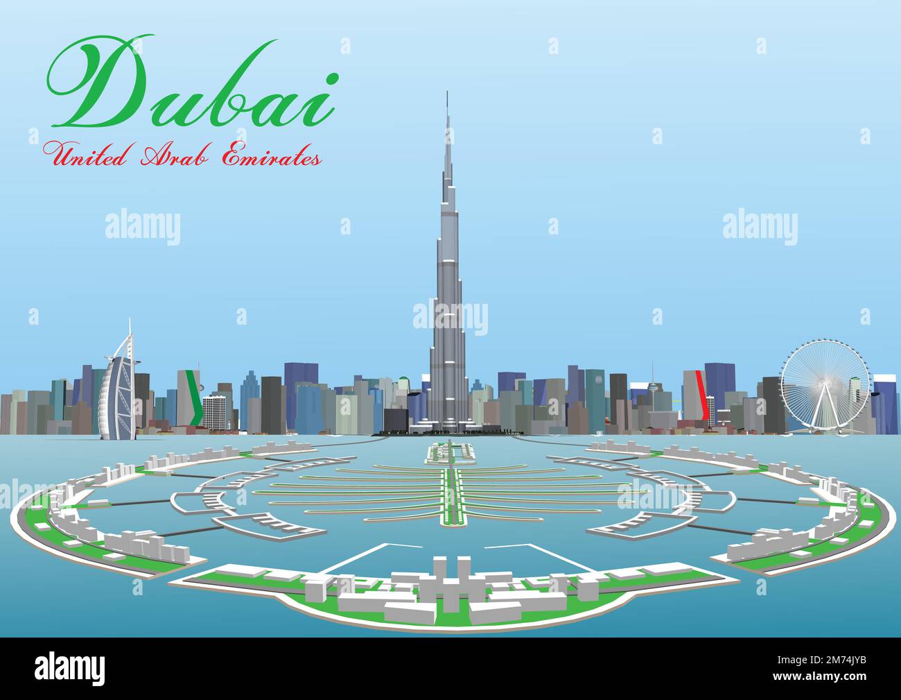 Dubai skyline with panorama in sky background. Vector Illustration ...