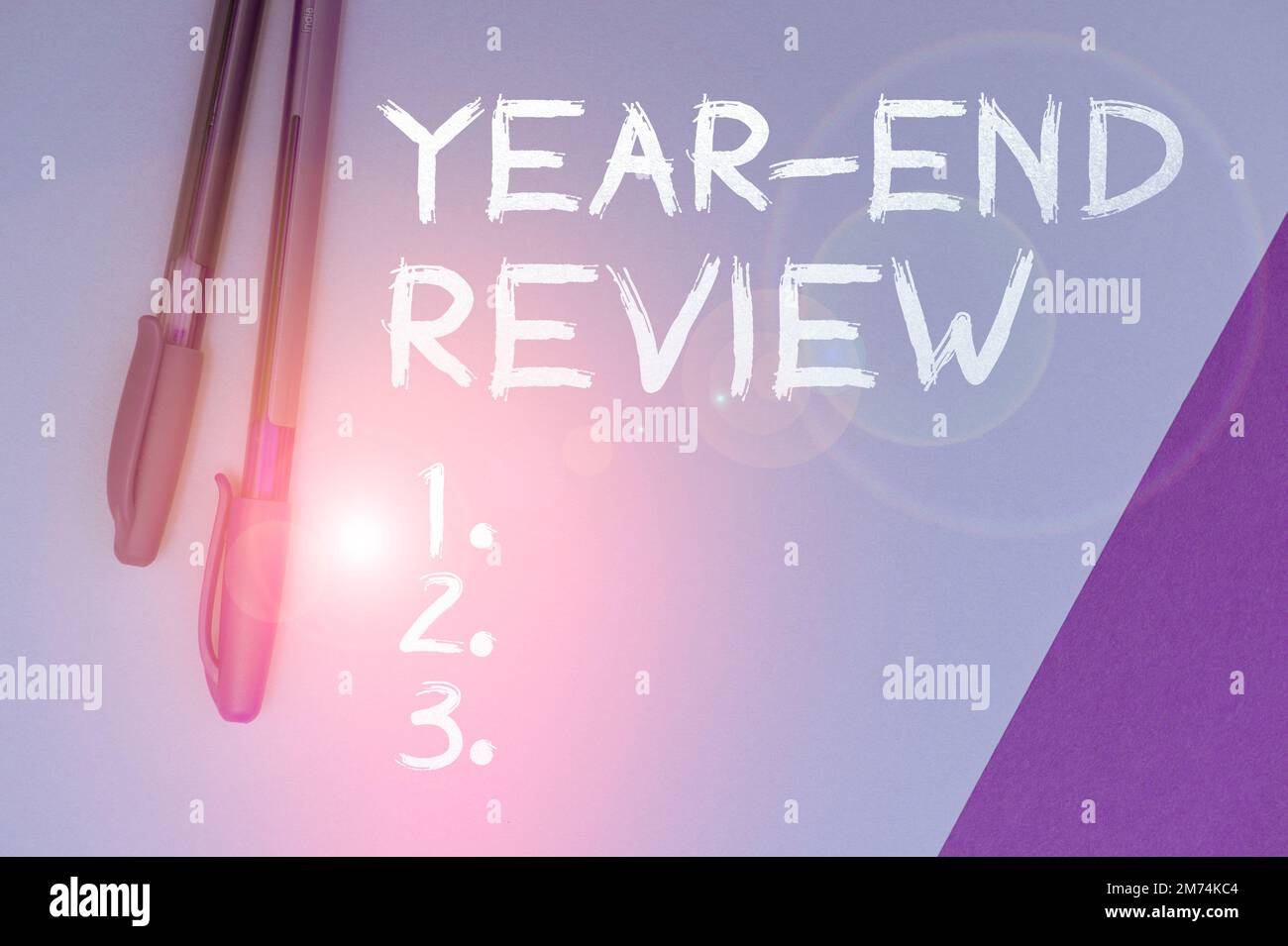 Text caption presenting Year End Review. Word for annual assessment of ...