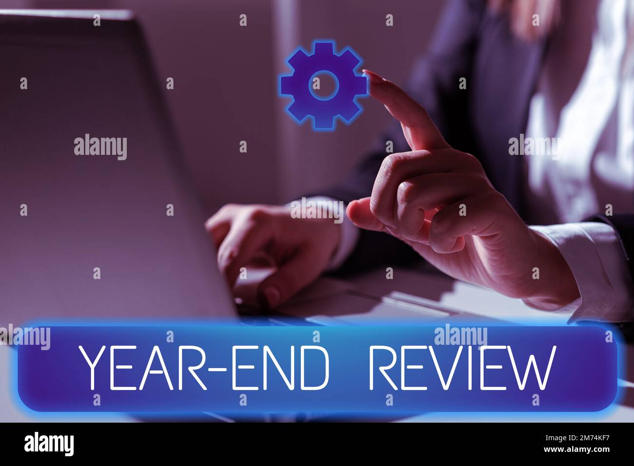 Text caption presenting Year End Review. Business overview annual ...
