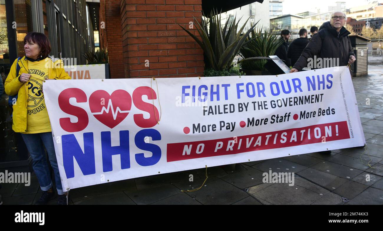 Manchester, UK, 7th January 2023. Protest to support the current rail ...