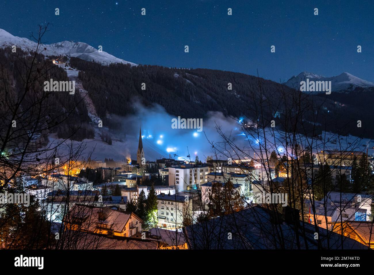 Davos winter night view Stock Photo - Alamy