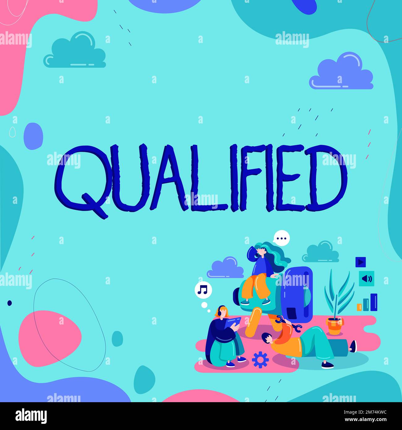 Text caption presenting Qualified. Word Written on Officially trained ...