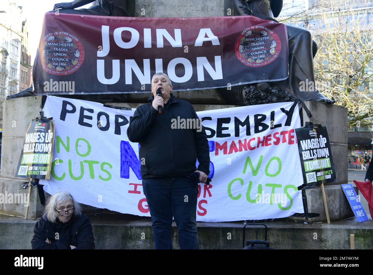 Manchester, UK, 7th January 2023. Protest to support the current rail ...