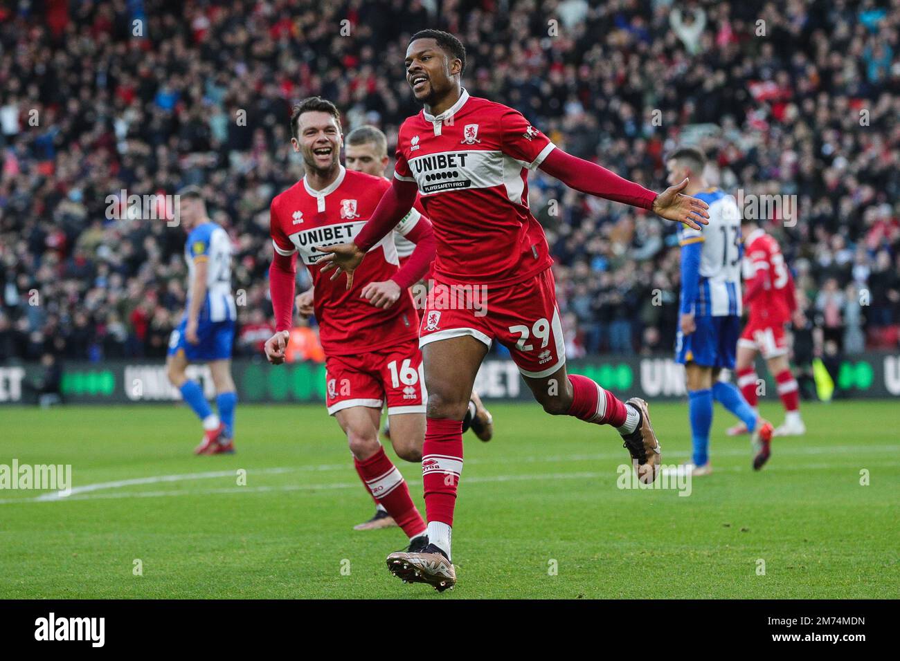 Chuba Akpom #29 of Middlesbrough celebrates his goal and makes the ...