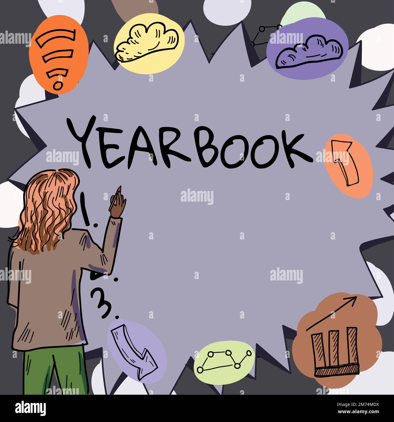 Handwriting text Yearbook. Word for publication compiled by graduating ...