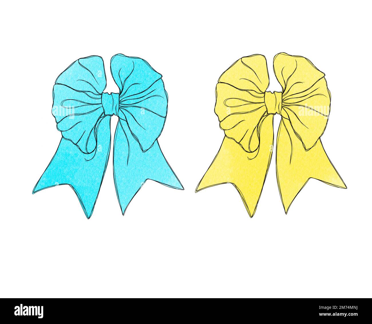 Blue and Yellow ribbons bows isolated on white background including ...