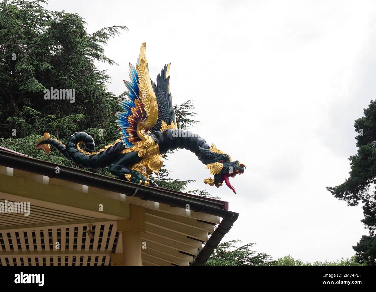 Close-up of one of the decorative Dragon statues on the Chinese style ...