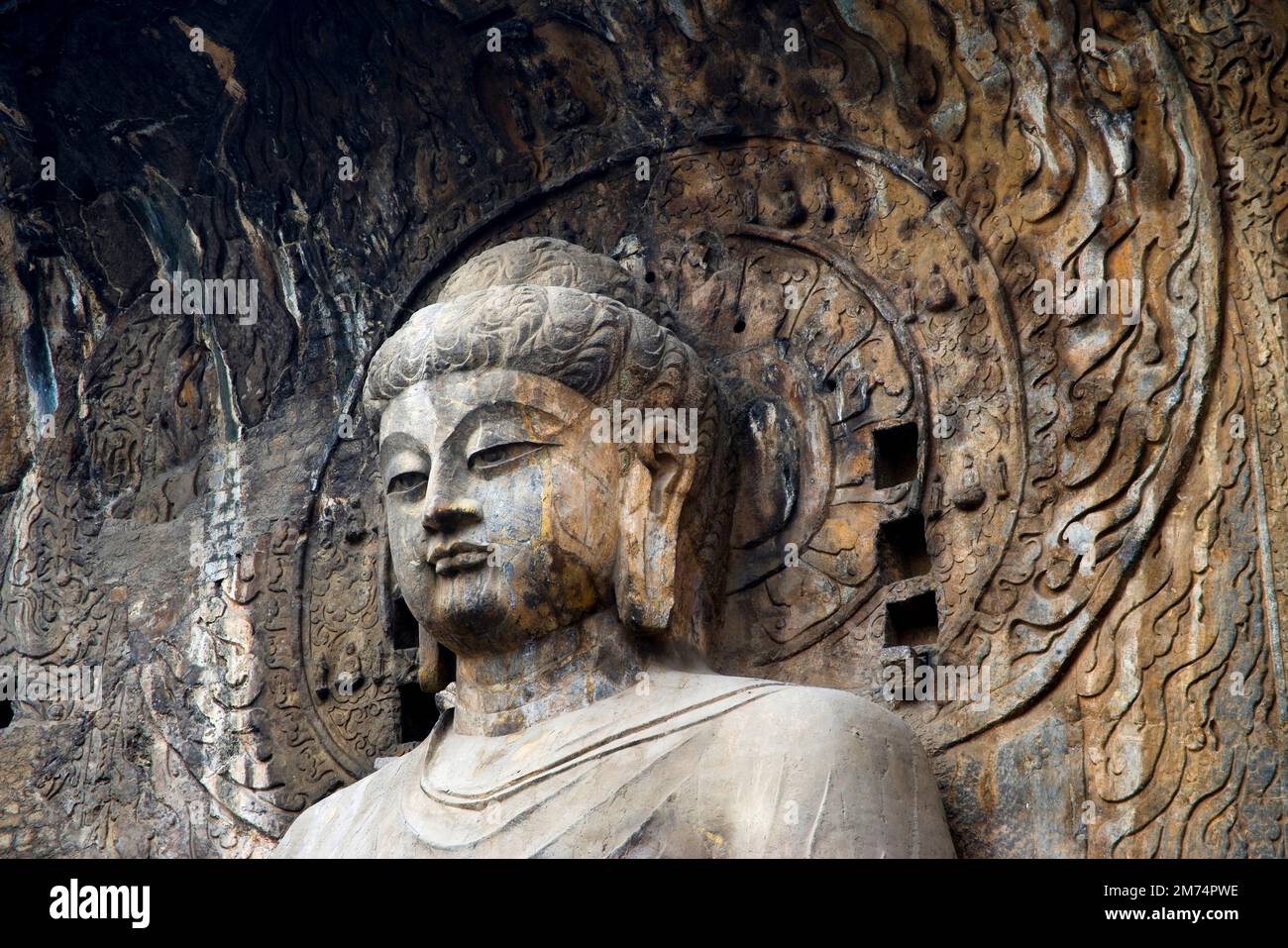 China,Henan Province,Luoyang,Buddhist sculpture at Longmen Grottoes ...