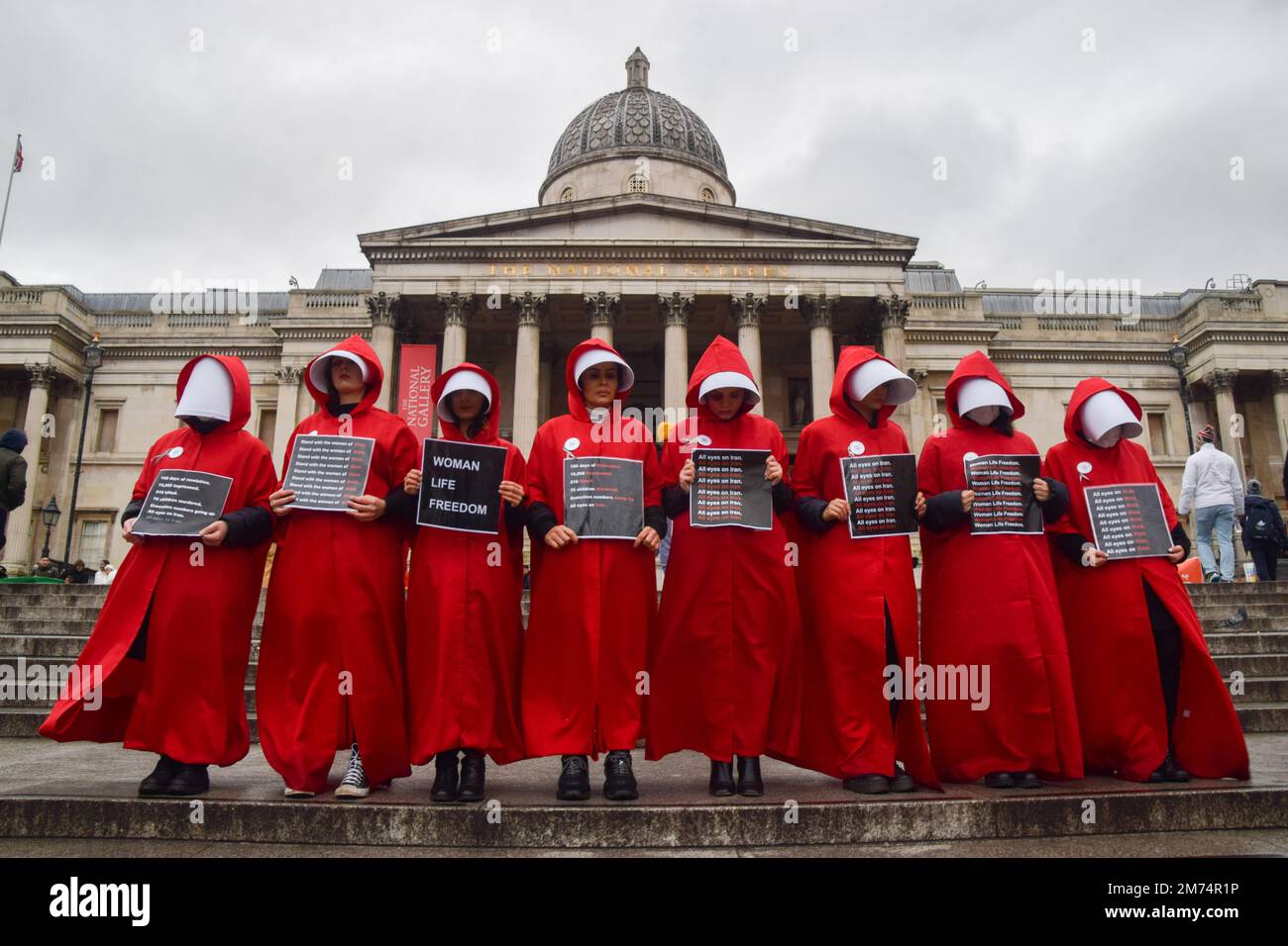 London, UK. 7th January 2023. Protesters in Trafalgar Square. Women ...