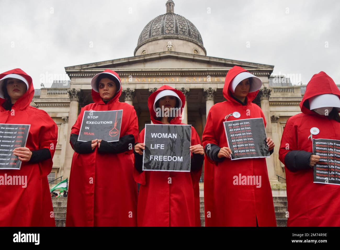 London, UK. 7th January 2023. Protesters in Trafalgar Square. Women ...