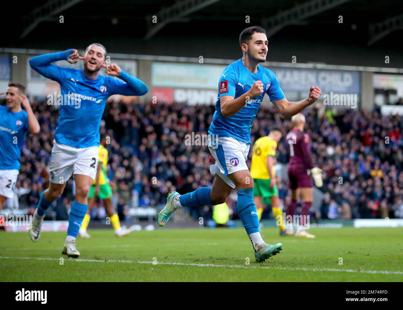 Chesterfield's Armando Dobra celebrates scoring their side's third goal ...
