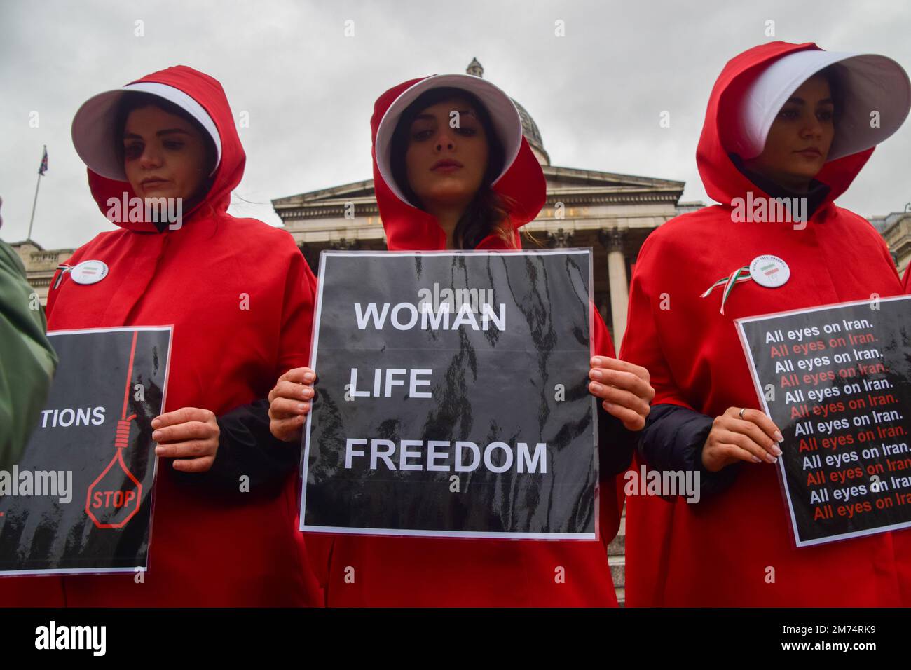 London, UK. 7th January 2023. Protesters in Trafalgar Square. Women ...