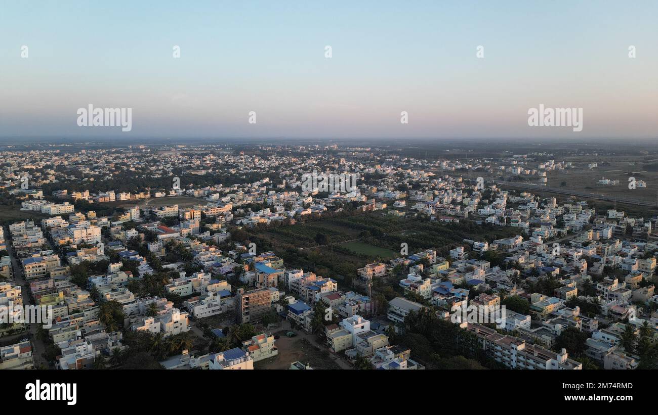 A scenic shot of buildings in a city across the horizon Stock Photo - Alamy