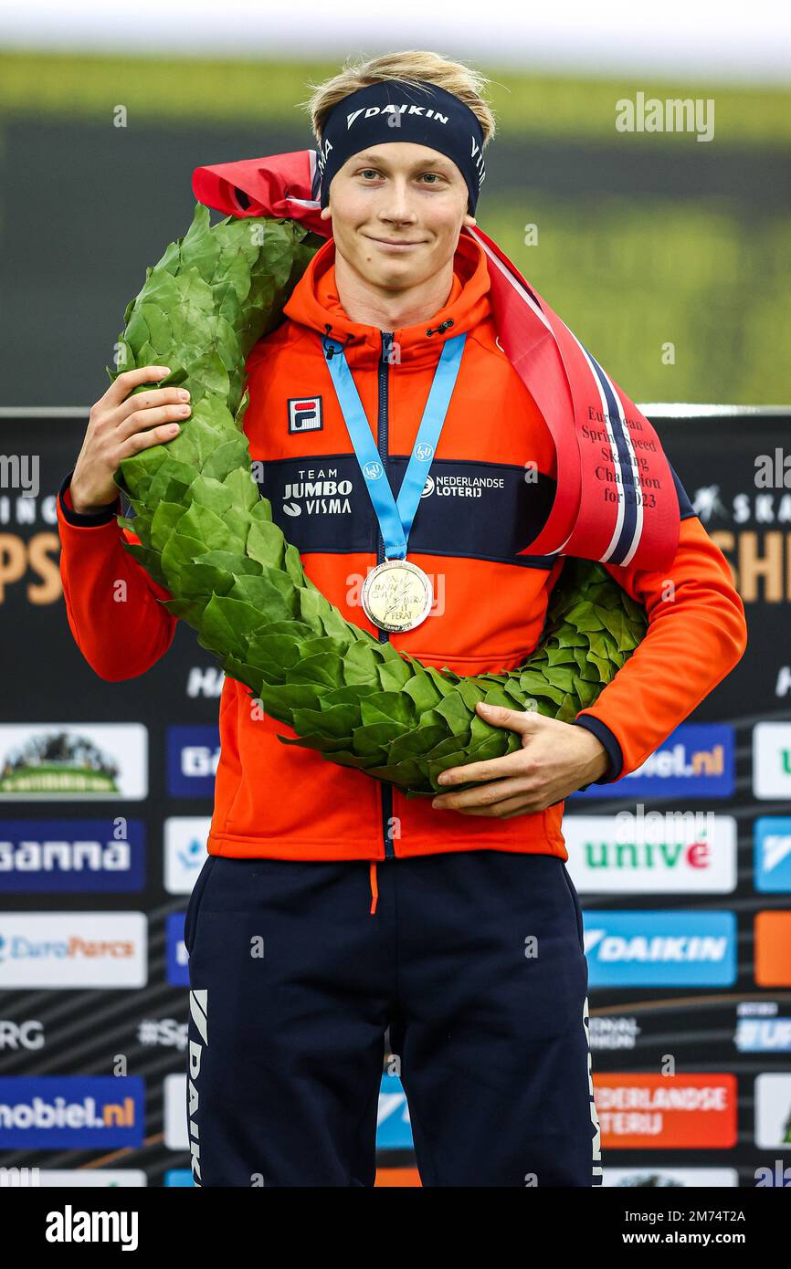 HAMAR - Merijn Scheperkamp (NED) at the award ceremony of the sprint ...