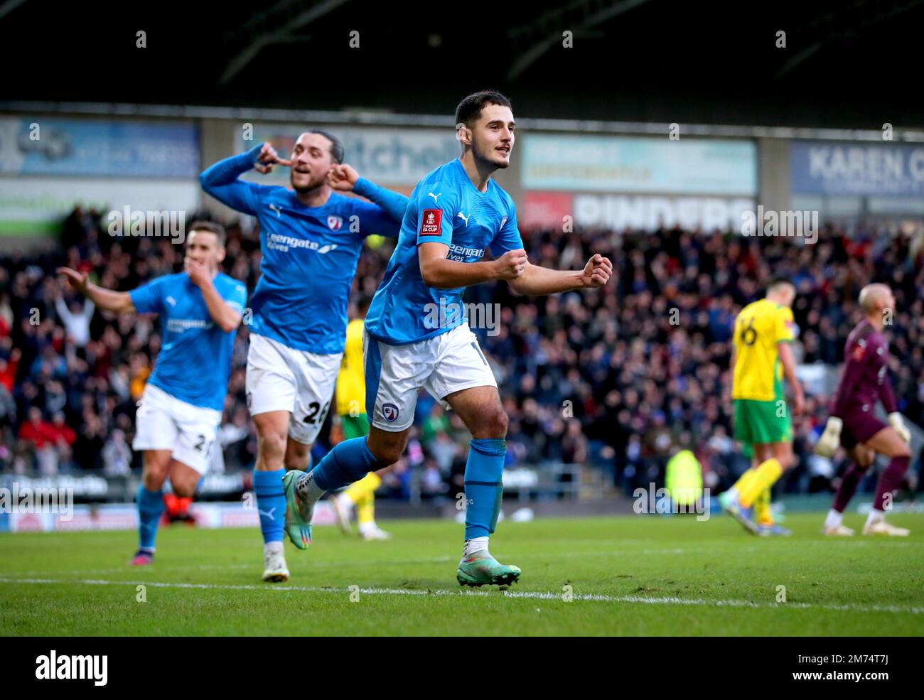 Chesterfield's Armando Dobra celebrates scoring their side's third goal ...