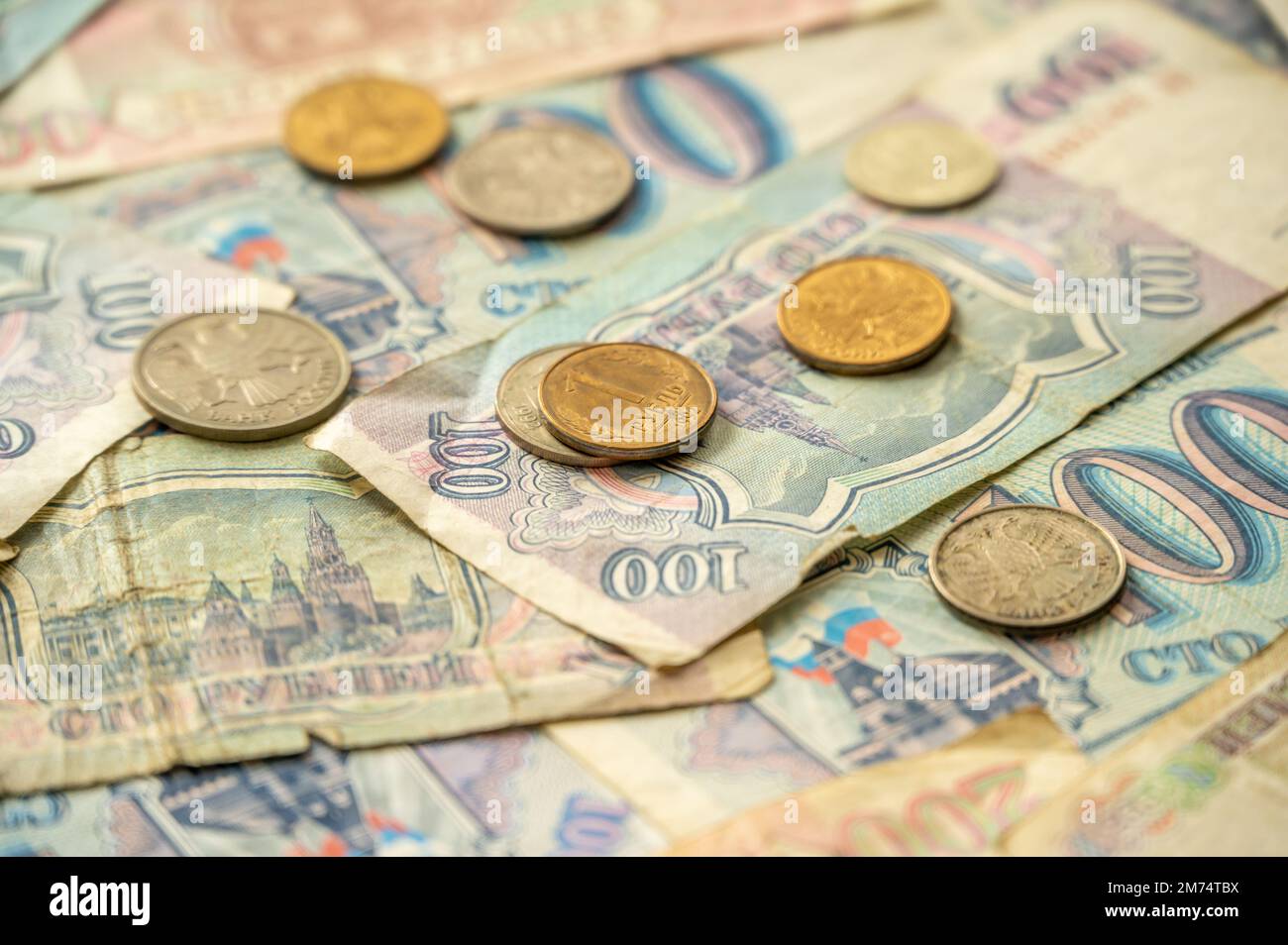 Calgary, Alberta - December 24, 2022: Background image of old rubles ...