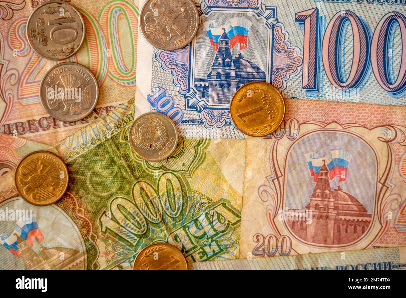 Calgary, Alberta - December 24, 2022: Background image of old rubles ...