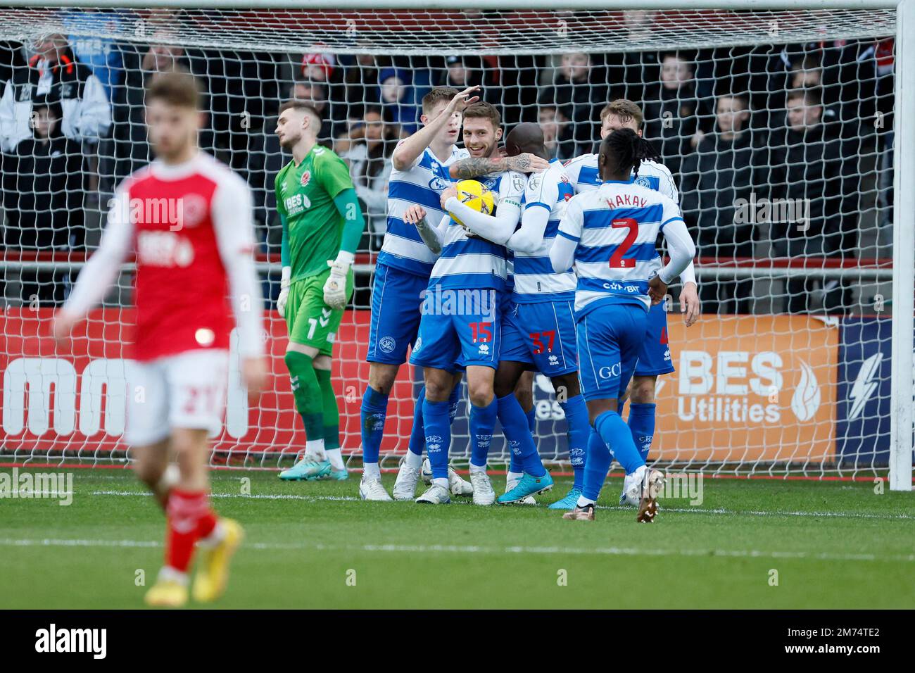 Queens Park Rangers's Sam Field is mobbed after scoring the opening ...