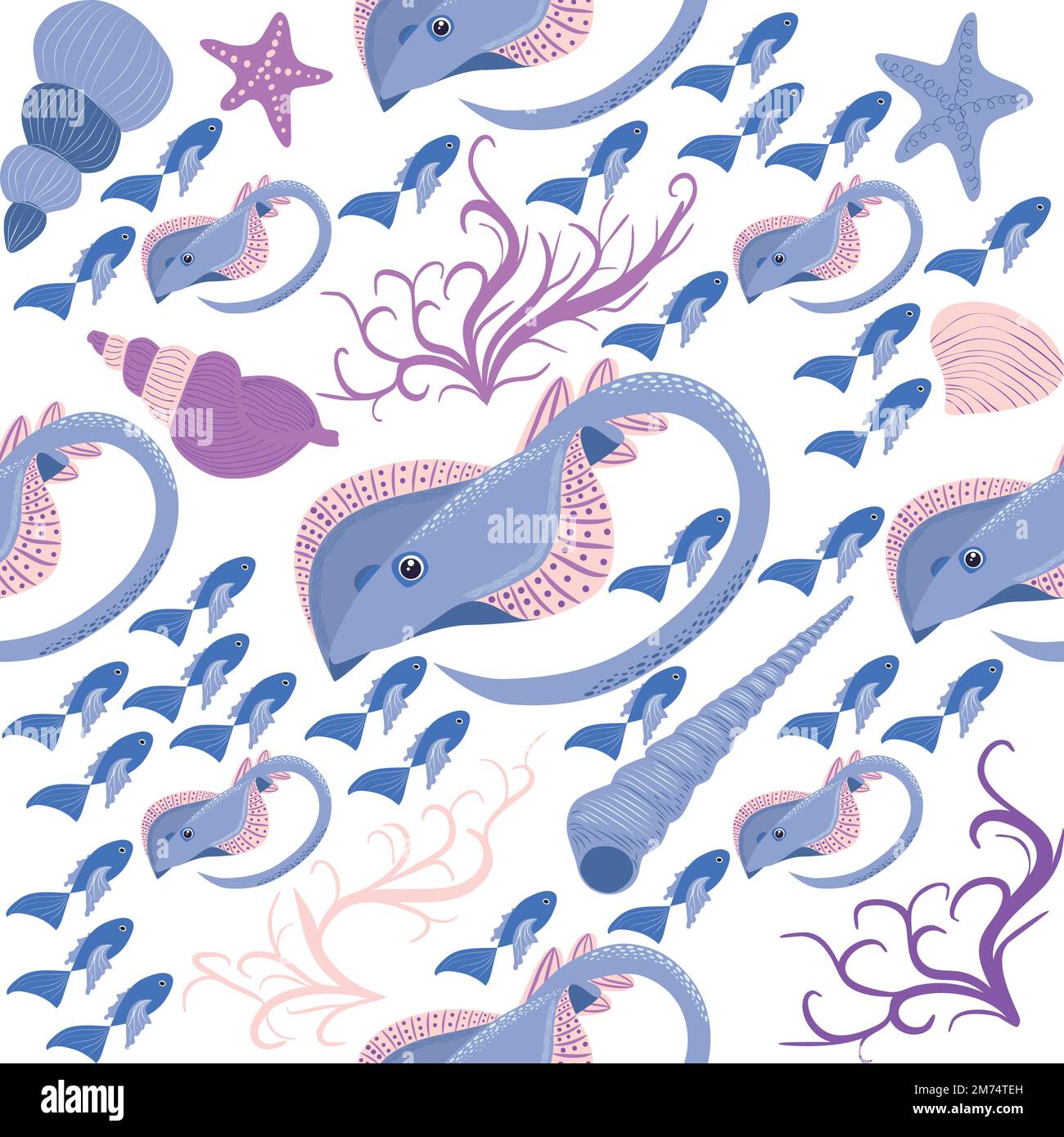 Stingray, Batomorphi sea life, fish, animals bright seamless pattern ...