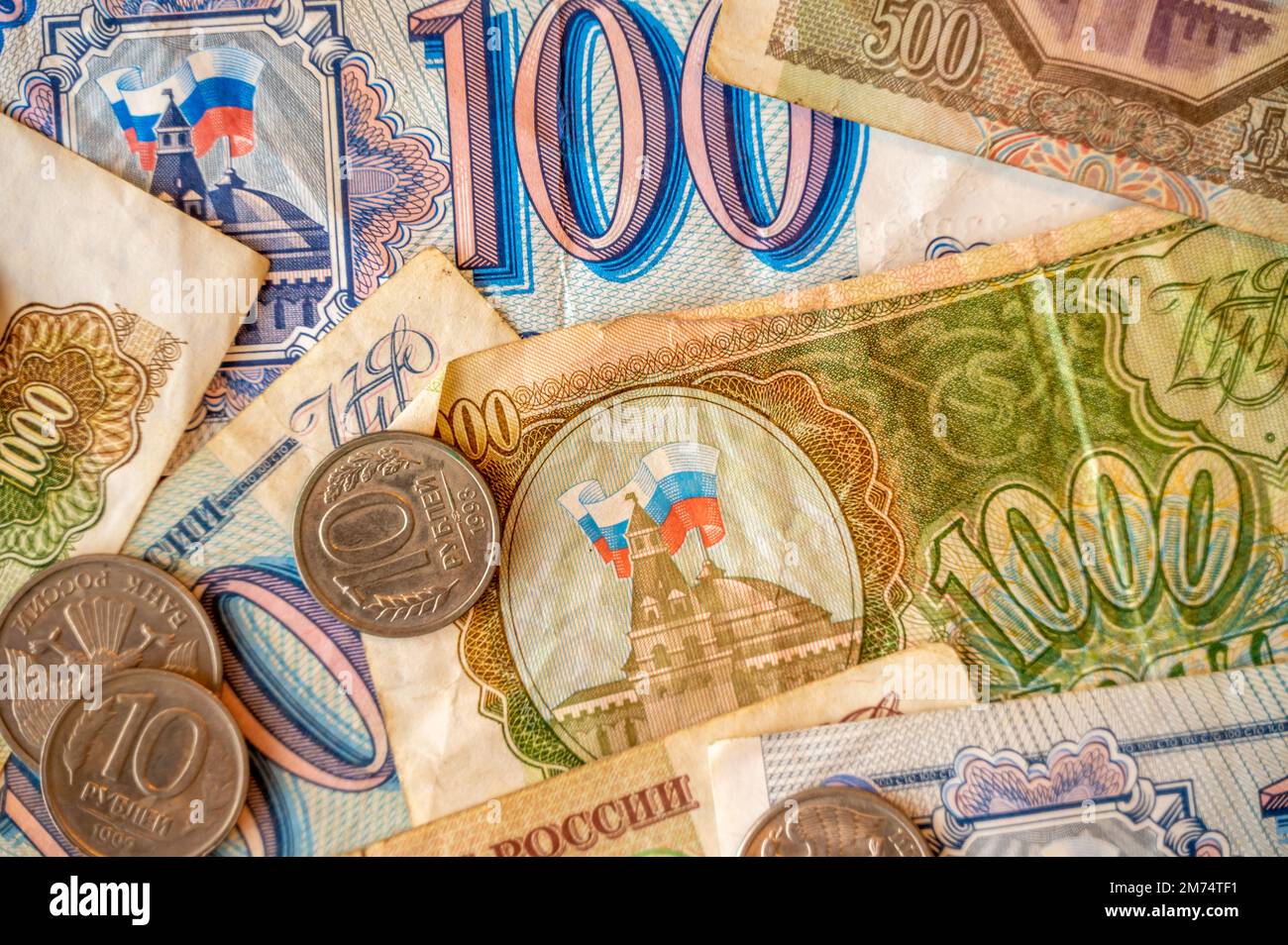 Calgary, Alberta - December 24, 2022: Background image of old rubles ...