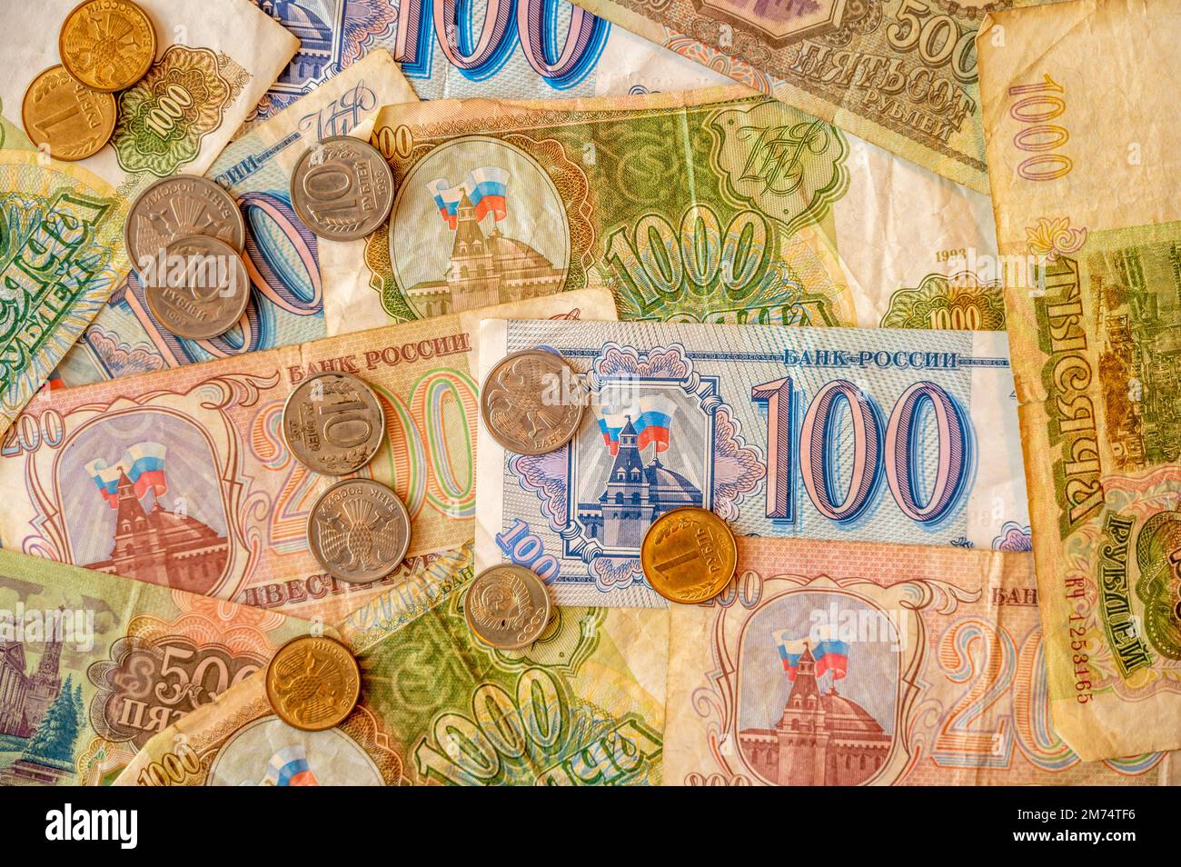 Calgary, Alberta - December 24, 2022: Background image of old rubles ...