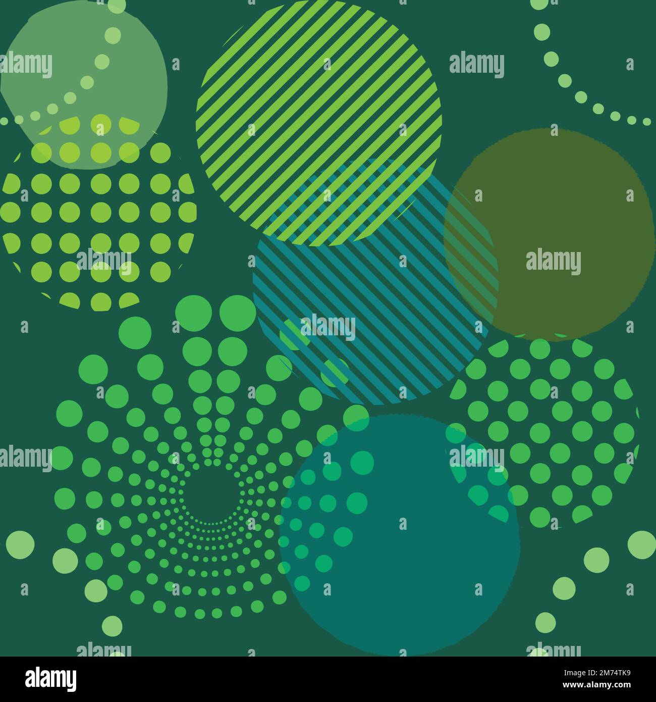 Different shaped circles green pantone seamless pattern, shiny sphere ...