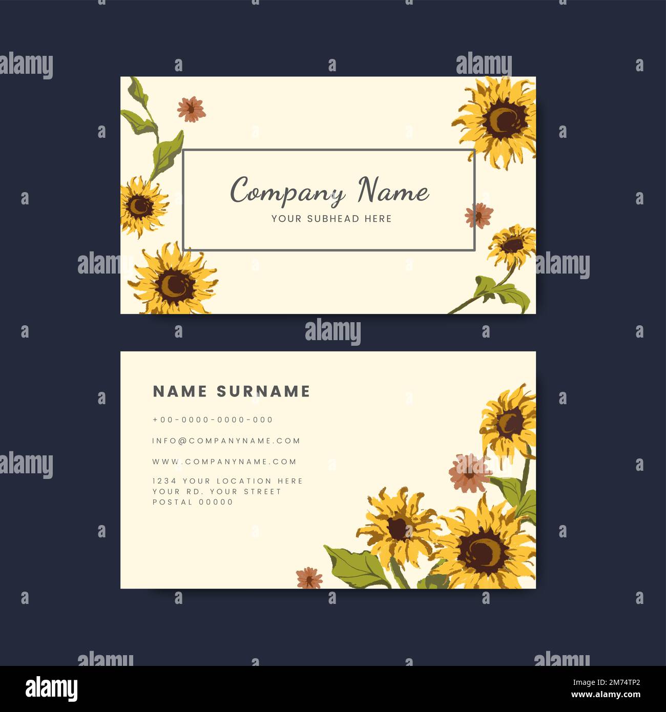 Business card templates with decorative sunflower design Stock Vector ...