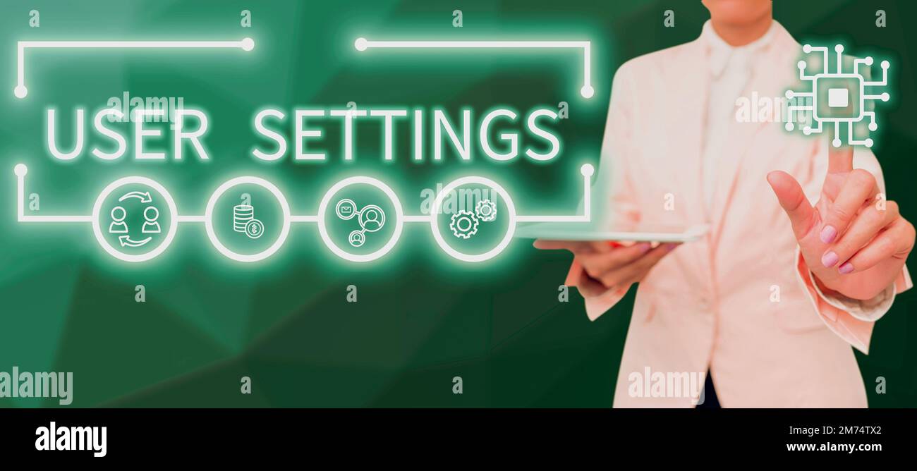 Sign displaying User Settings. Conceptual photo Configuration of appearance Operating System ...