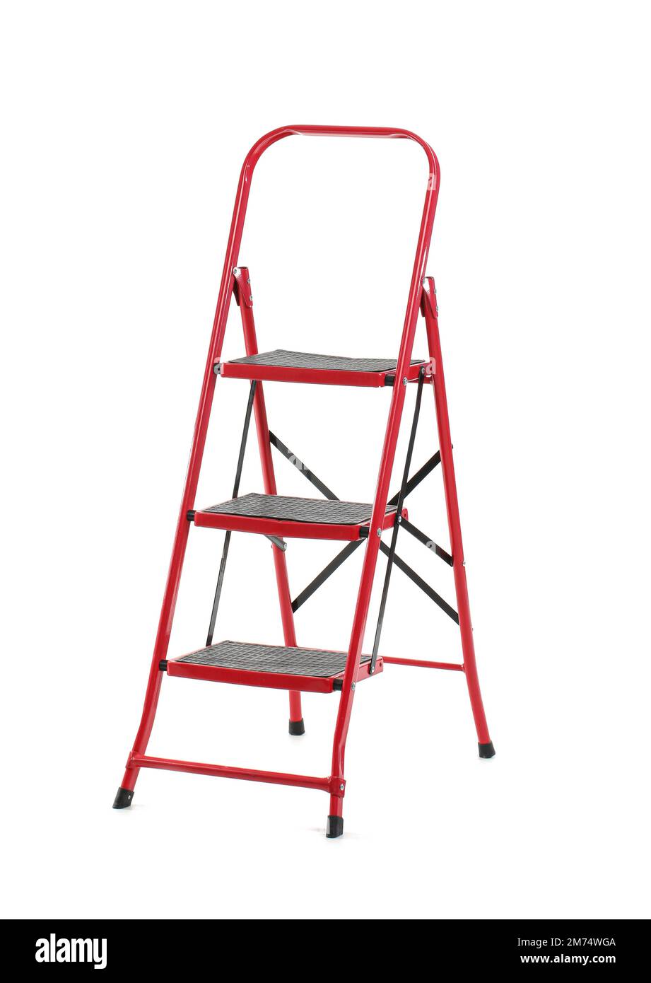 Red maintenance ladder on white background Stock Photo - Alamy