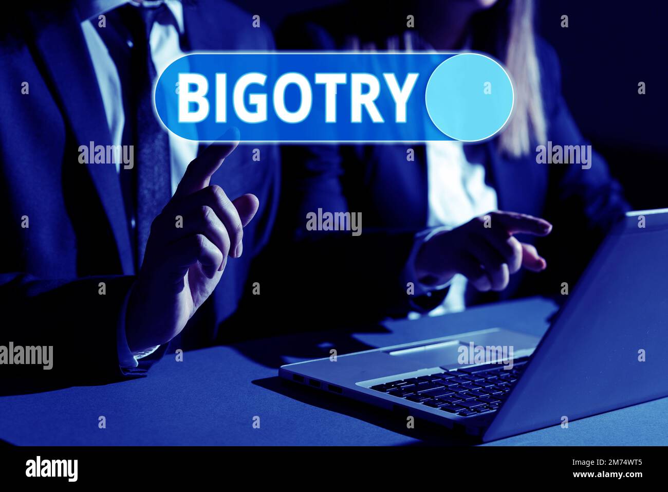 Text caption presenting Bigotry. Business concept obstinate or ...