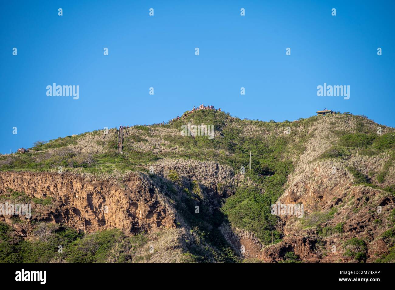 View of the Diamond Head lookout point from insider the valcanic crater ...